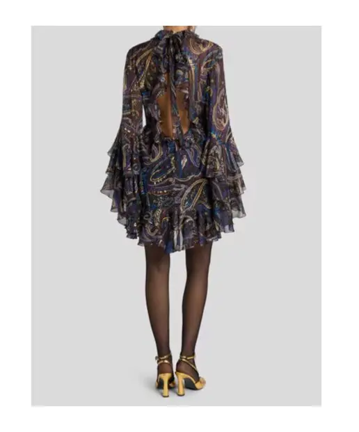 Etro Paisley Foliage Motif Ruffled Mini Dress