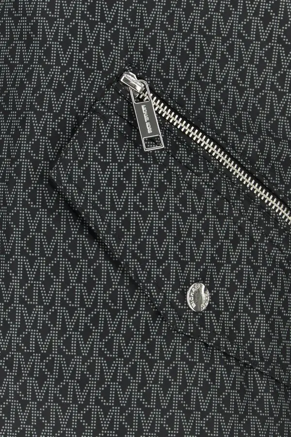 Michael Kors Printed Long Zip-up Jacket With Drawstring Hood - Black