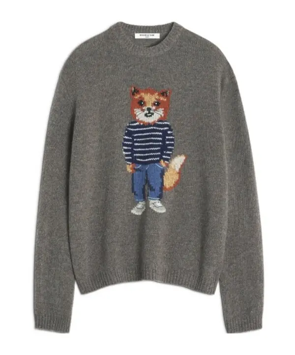 Maison Kitsuné Long Sleeved Crewneck Sweatshirt - Dark Grey Mixed Colors