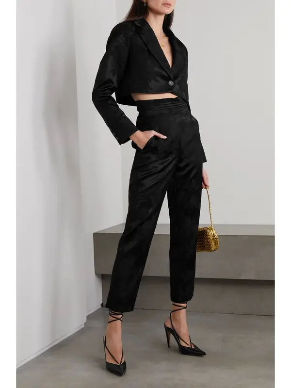 Erdem Genevieve Cropped Floral Jacquard Blazer