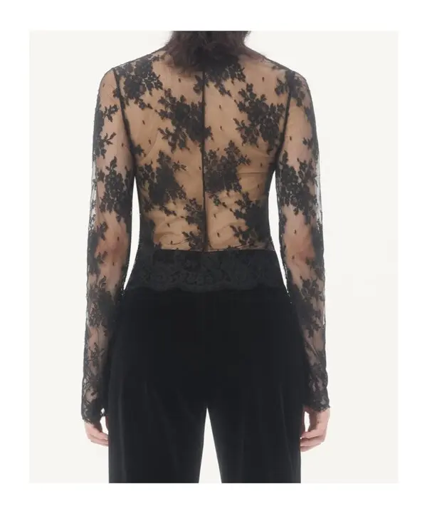 Valentino Garavani Lace Long Sleeve V-neck Top With Bow Detail