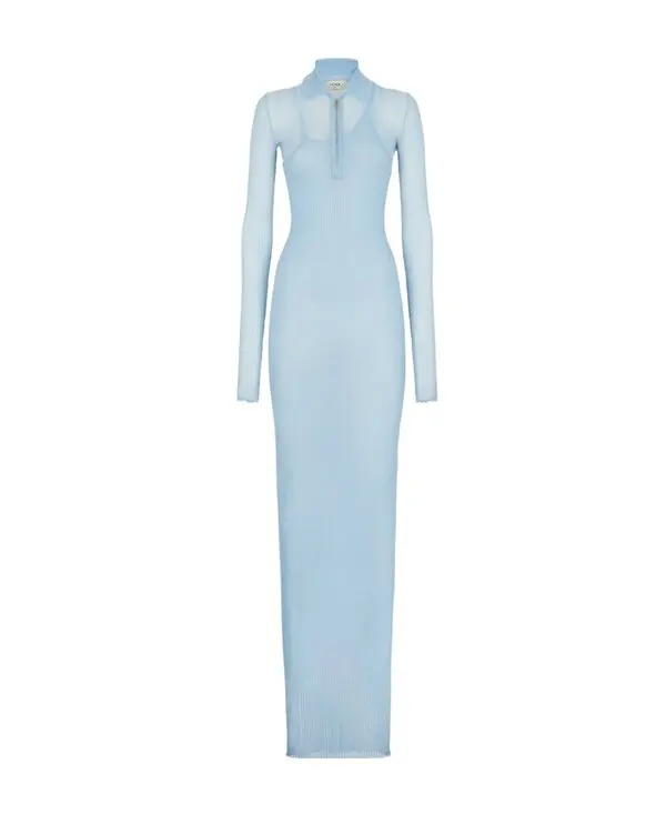Fendi Long Sleeve Knit Maxi Dress - Blue