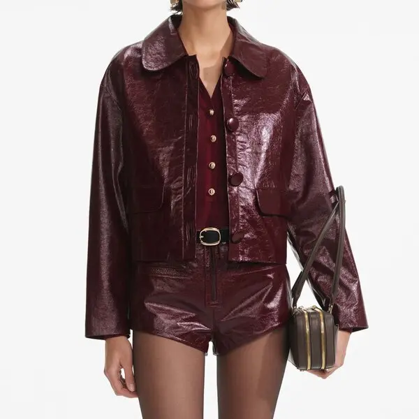 SELF-PORTRAIT Cropped Leather Jacket
