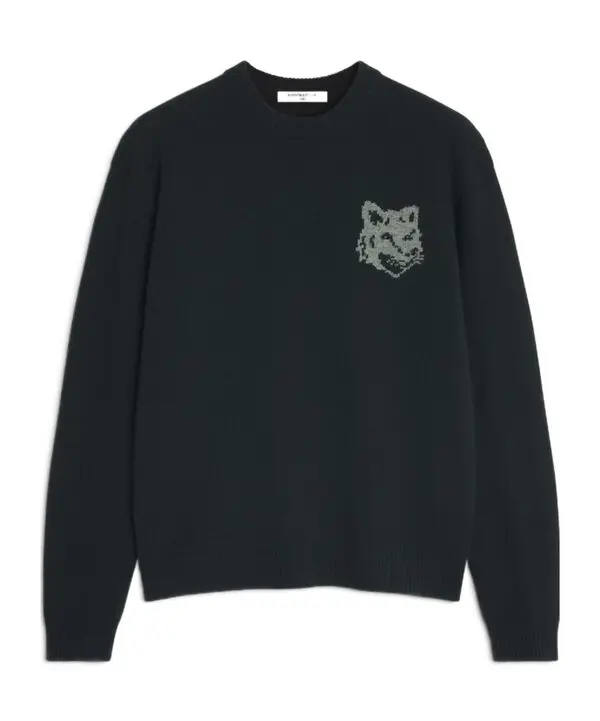 Maison Kitsuné Fox Head Appliqué Jumper - Black/medium Gray Mixed Color