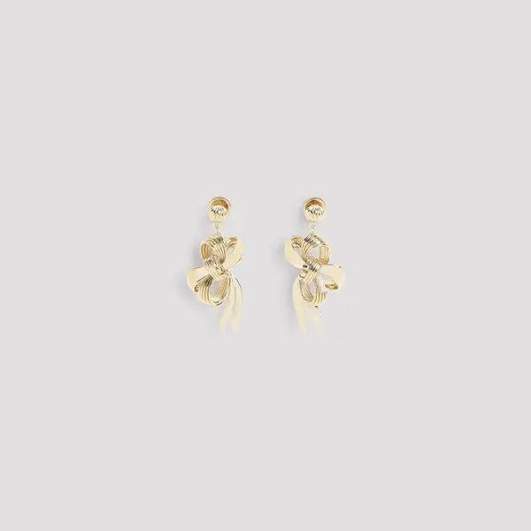 Miu Miu Metal Bow Drop Earrings - Yellow