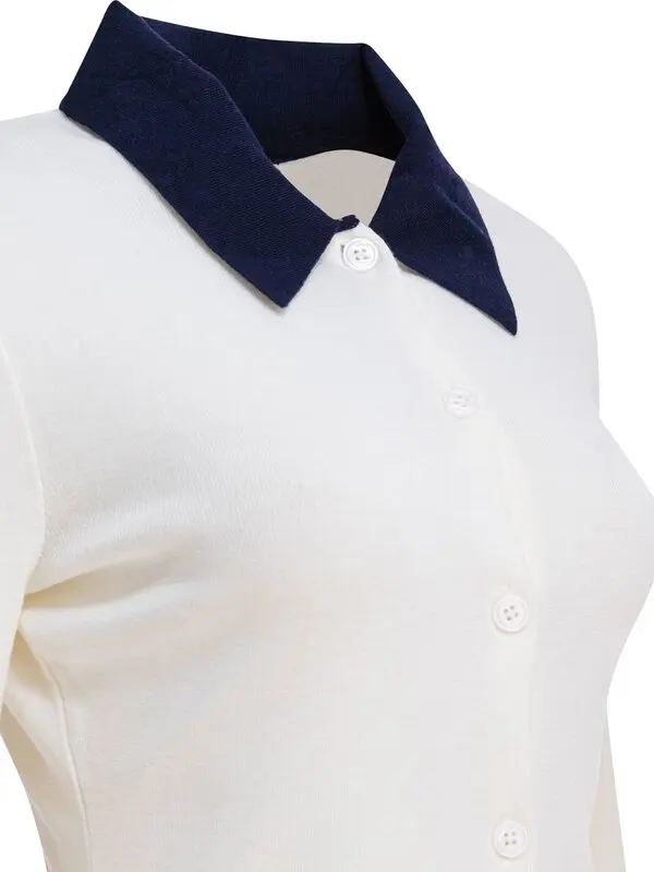 SELF-PORTRAIT Merino Wool Buttoned Cardigan With Contrast Collar - Cream