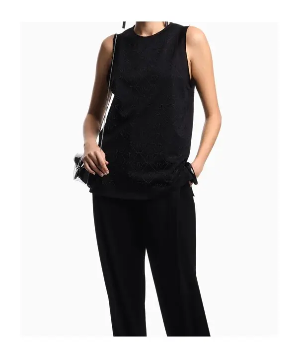 Emporio Armani Mercerised Tank Top With Rhinestones