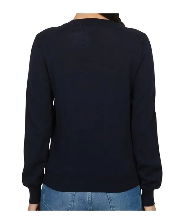 Play Comme Des Garcon Long Sleeve V-neck Sweater - Navy Blue