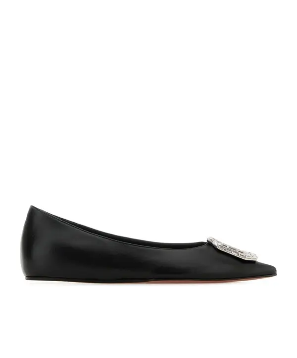 Amina Muaddi Pointed Toe Ballet Flats - Black