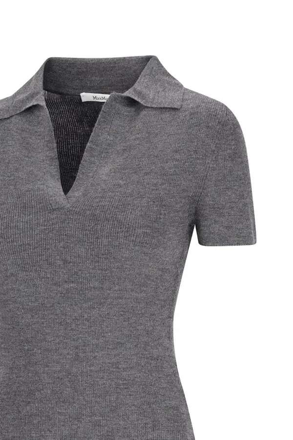 Max Mara Short-sleeve Collared V-neck Top - Gray