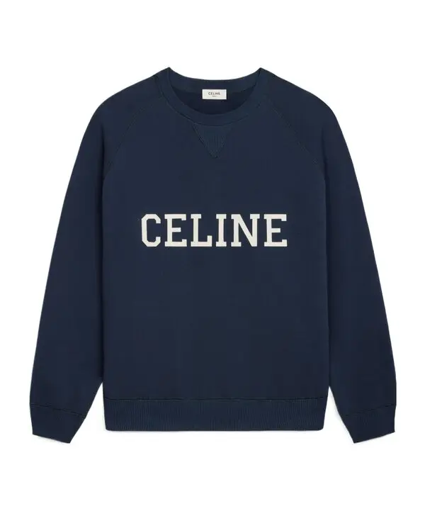 Celine Loose Sweatshirt In Cotton Fleece - Navy Blue/natural Color