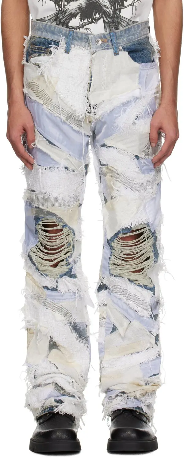 WHO DECIDES WAR Beach Sand Patchwork Jeans - Cloud