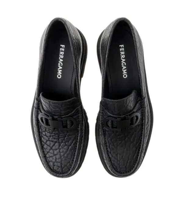FERRAGAMO Leather Loafers With Buckle Detailing - Black