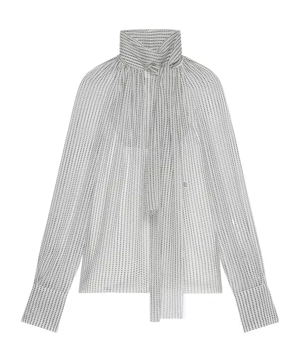 Givenchy Polka Dots Printed High-neck Blouse With Bow Detail - Beige/black