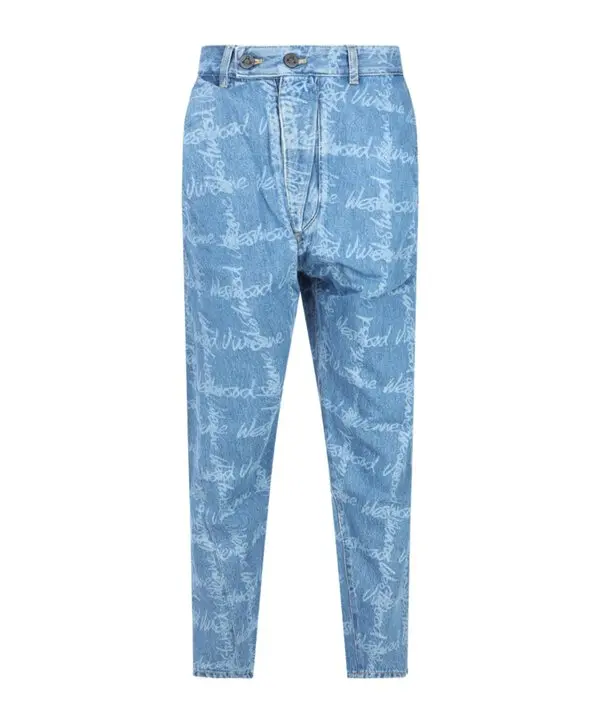 VIVIENNE WESTWOOD Drunken Jeans With All-over Logo Print - Cornflower Blue