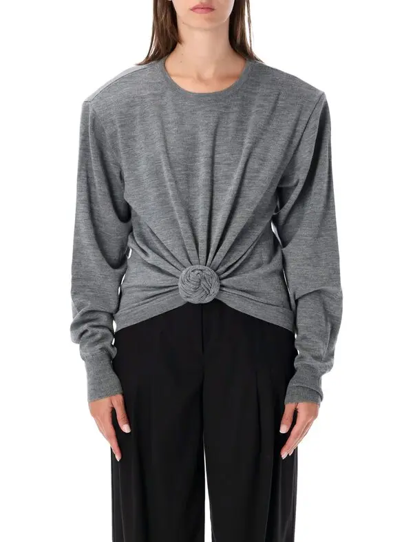 Magda Butrym Knot Front Long Sleeve Knitted Top - Grey