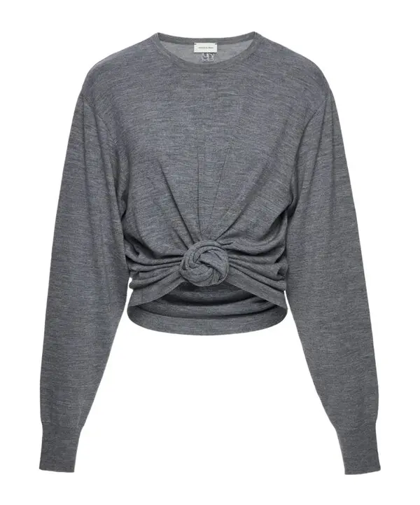 Magda Butrym Knot Front Long Sleeve Knitted Top - Grey