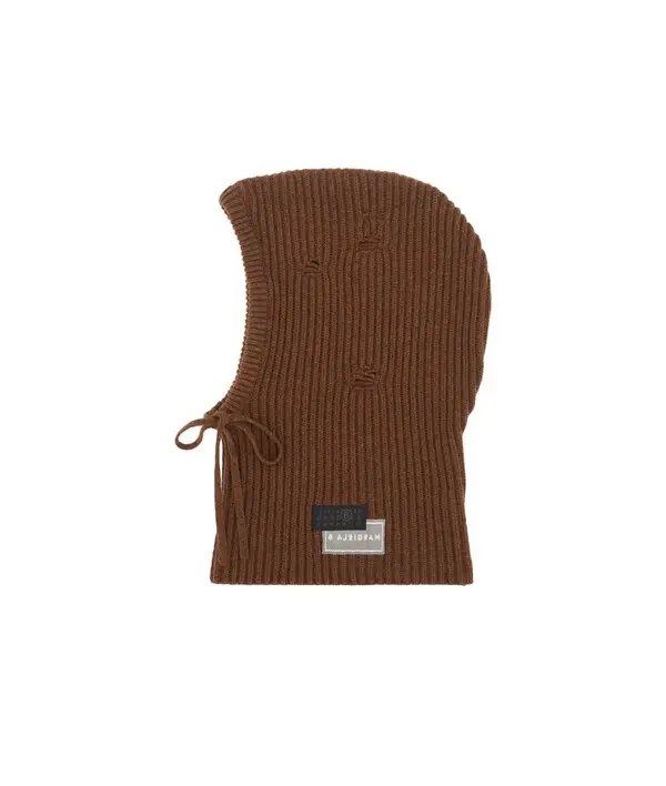 MAISON MARGIELA Ribbed Distressed Wool Hood - Brown