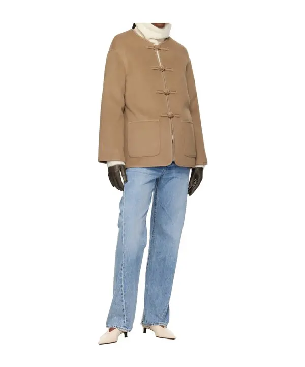 RÓHE Long Sleeve Casual Jacket With Patch Pockets And Dropped Shoulders - Camel