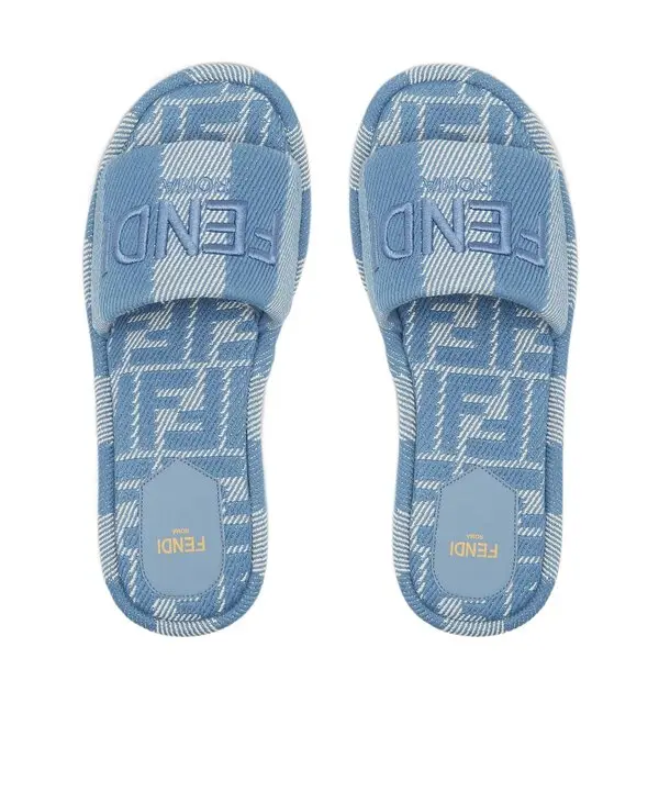 Fendi Sunshine Denim-effect Jacquard Platform Slides - Light Blue