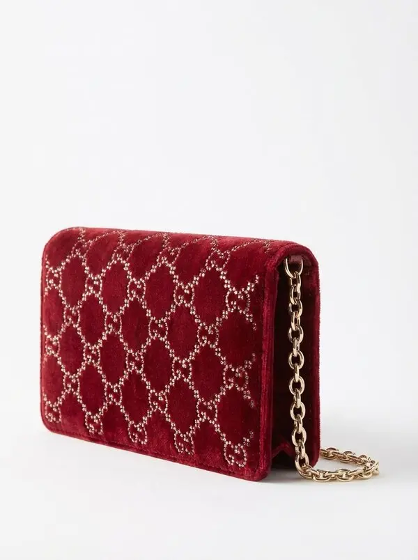 Gucci Gg Crystals Wallet On Chain - Red