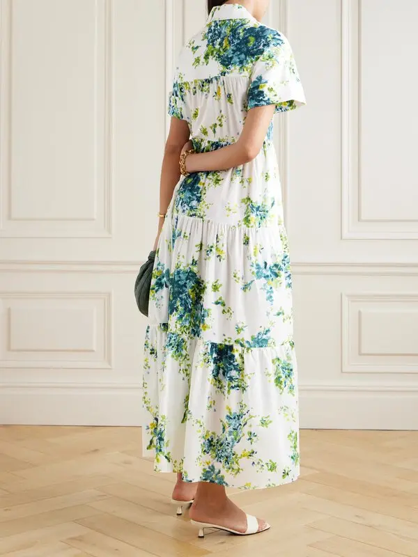 Erdem Layered Floral Print Cotton Poplin Dress - White