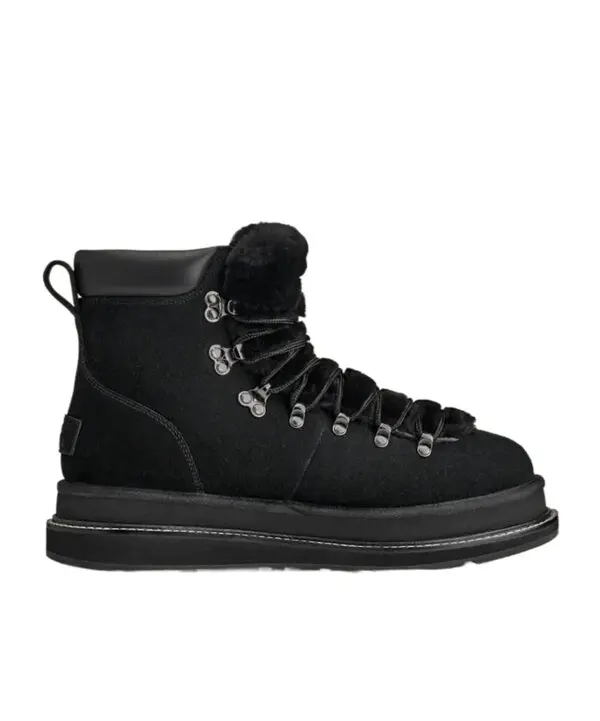 UGG X Sacai Fur-trim Lace-up Ankle Boots - Black
