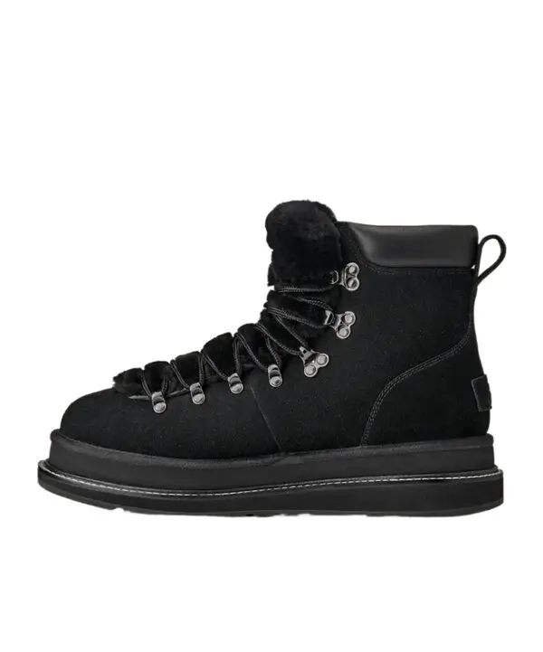 UGG X Sacai Fur-trim Lace-up Ankle Boots - Black