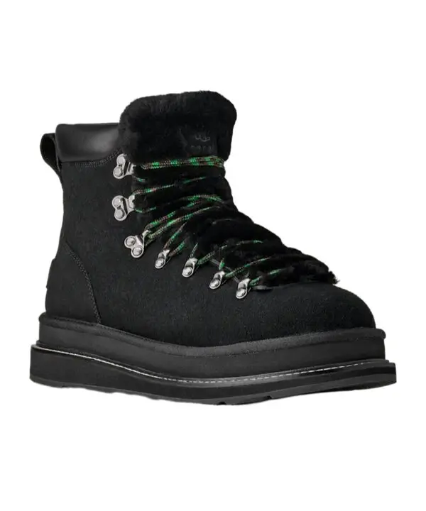 UGG X Sacai Fur-trim Lace-up Ankle Boots - Black