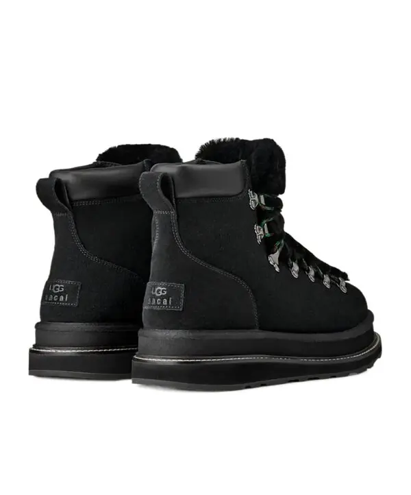 UGG X Sacai Fur-trim Lace-up Ankle Boots - Black