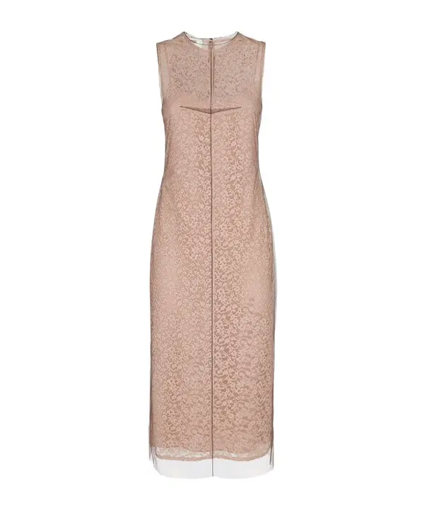 Fendi Floral Lace Detailed Sleeveless Dress - Pink