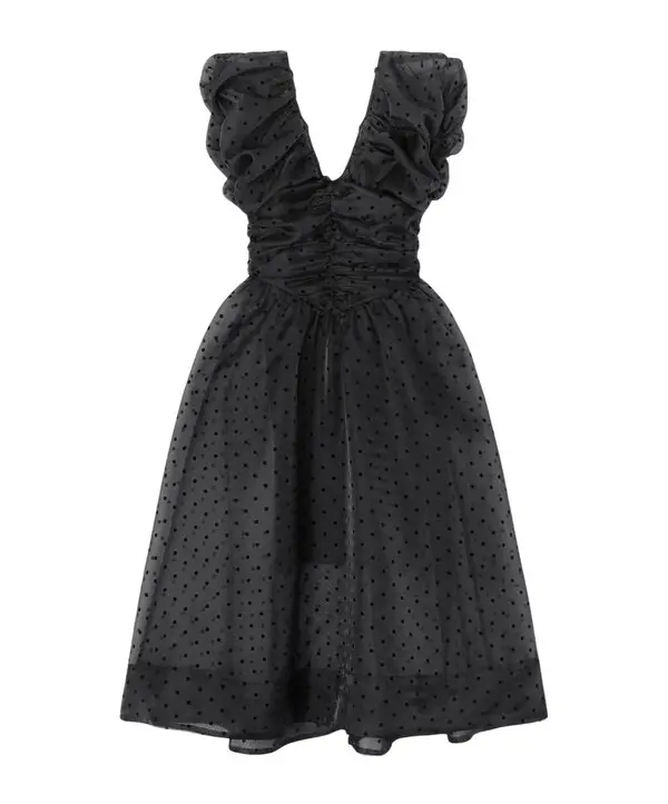 GANNI Organza Ruched Dress - Black
