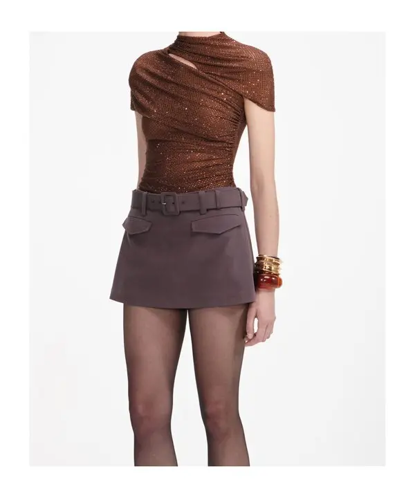 SELF-PORTRAIT Embellished Draped Top With Keyhole Opening