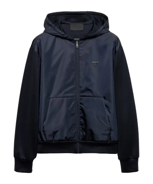 Prada Zip-up Hooded Jacket With Enameled Triangle Logo