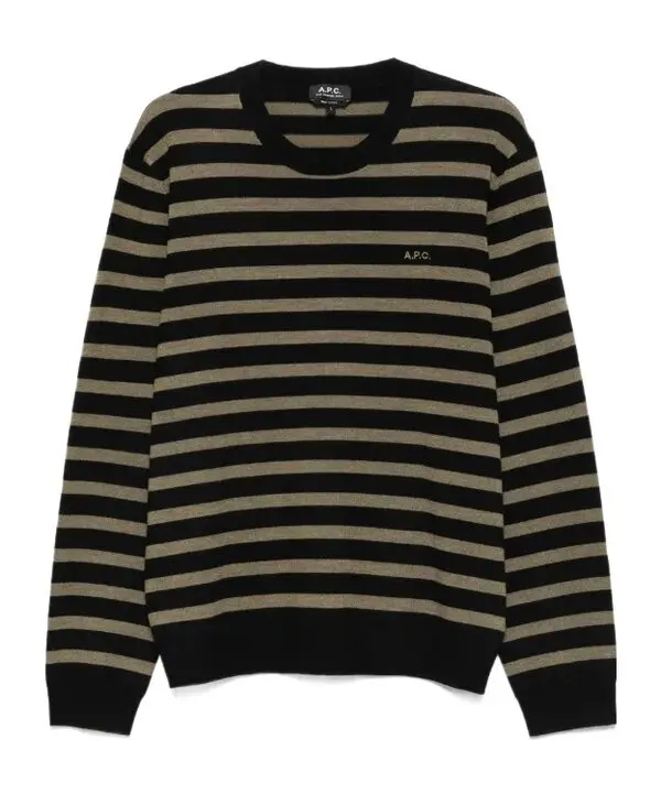 A.p.c. Striped Crew Neck Jumper - Black