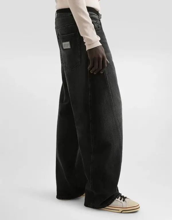 Dolce & Gabbana Logo Plaque Wide-leg Jeans - Black