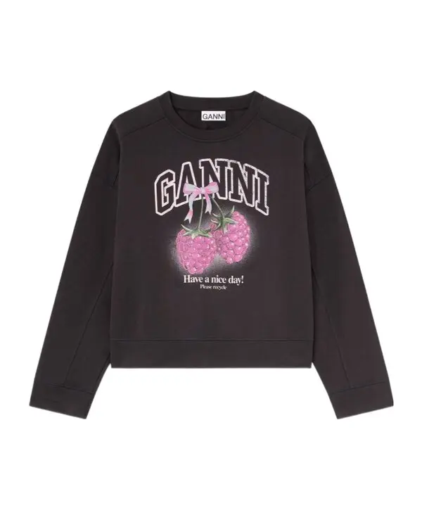 GANNI Raspberry Print Crewneck Sweatshirt - Phantom Black