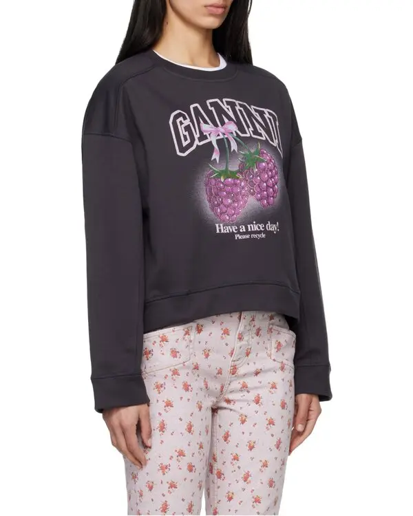 GANNI Raspberry Print Crewneck Sweatshirt - Phantom Black