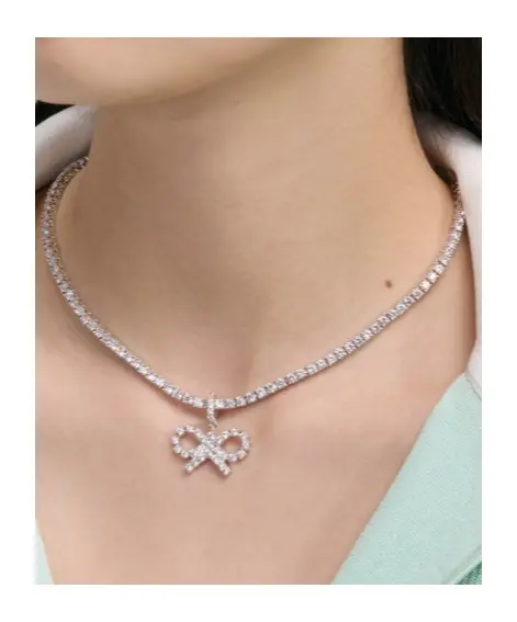 SELF-PORTRAIT Embellished Bow Tennis Necklace