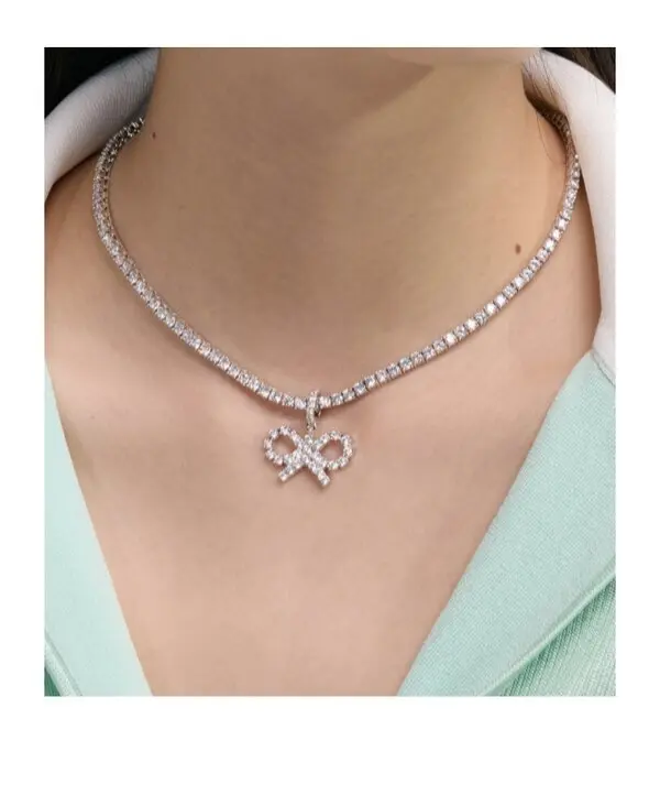 SELF-PORTRAIT Embellished Bow Tennis Necklace
