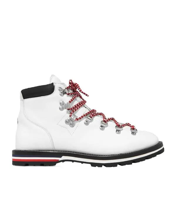 Moncler Blanche Leather Ankle Boots With Shearling Lining - Optical White