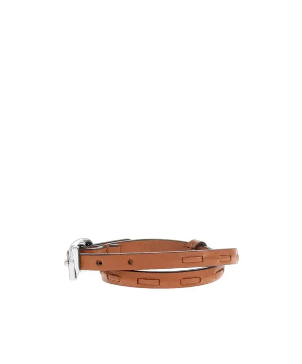 FERRAGAMO Silver Buckle Double Wrap Bracelet - Brown