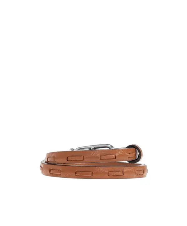 FERRAGAMO Silver Buckle Double Wrap Bracelet - Brown