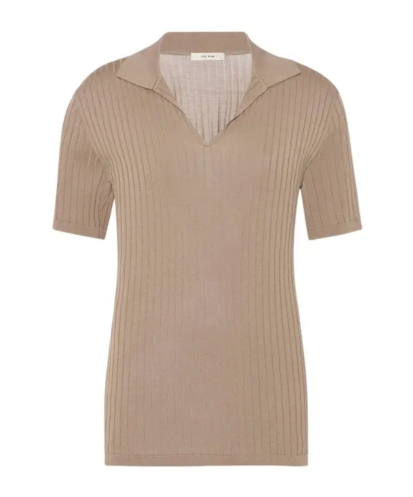 THE ROW Kaiomi V-neck Ribbed Polo Shirt - Beige