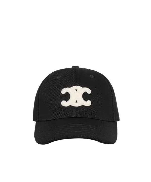 Celine Triomphe Baseball Cap In Cotton Drill - Black