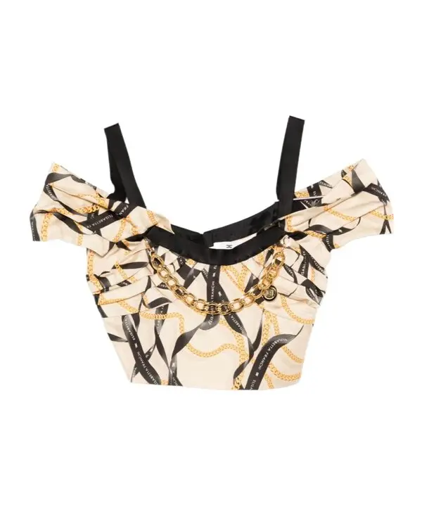 Elisabetta Franchi Chain Detailed Cropped Top - Beige/black