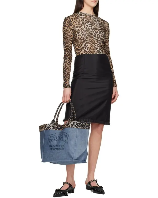 GANNI Logo Detailed Reversible Medium Tote Bag