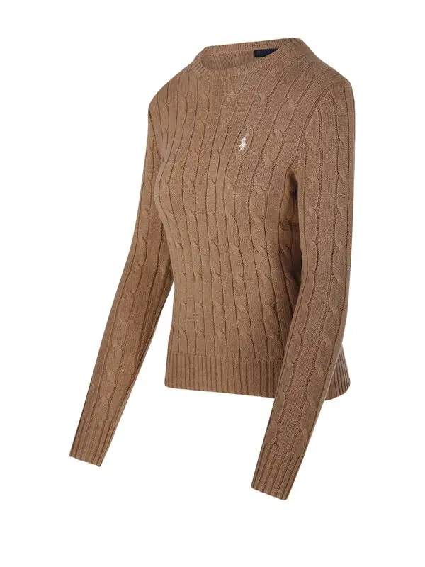 Polo Ralph Lauren Cable-knit Crewneck Jumper With Embroidered Logo - Brown