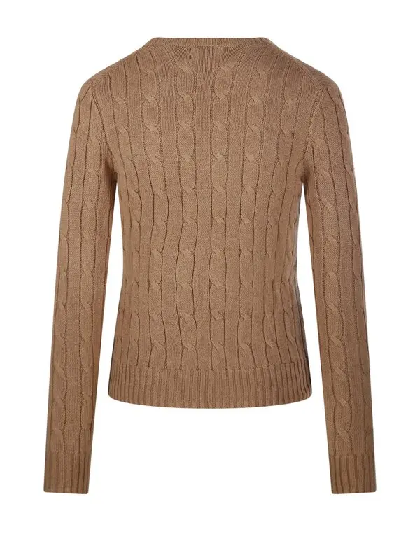 Polo Ralph Lauren Cable-knit Crewneck Jumper With Embroidered Logo - Brown
