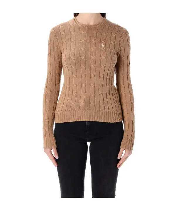 Polo Ralph Lauren Cable-knit Crewneck Jumper With Embroidered Logo - Brown